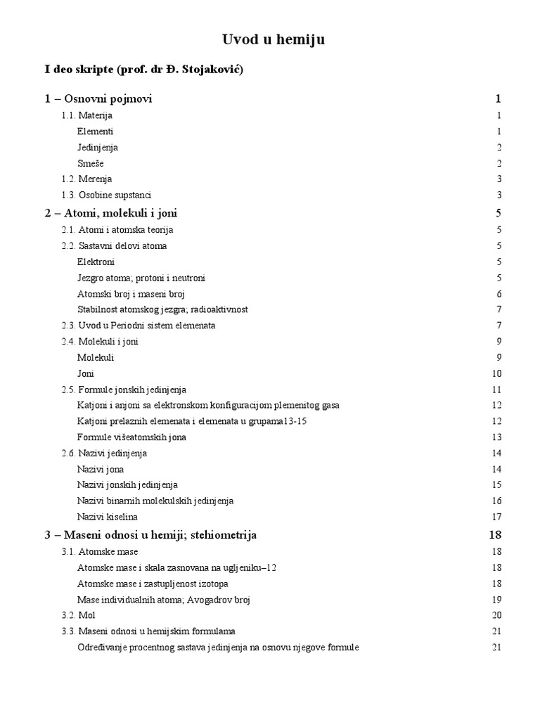 Uvod U Hemiju - Skripta (Stojakovic, Rajic) | PDF