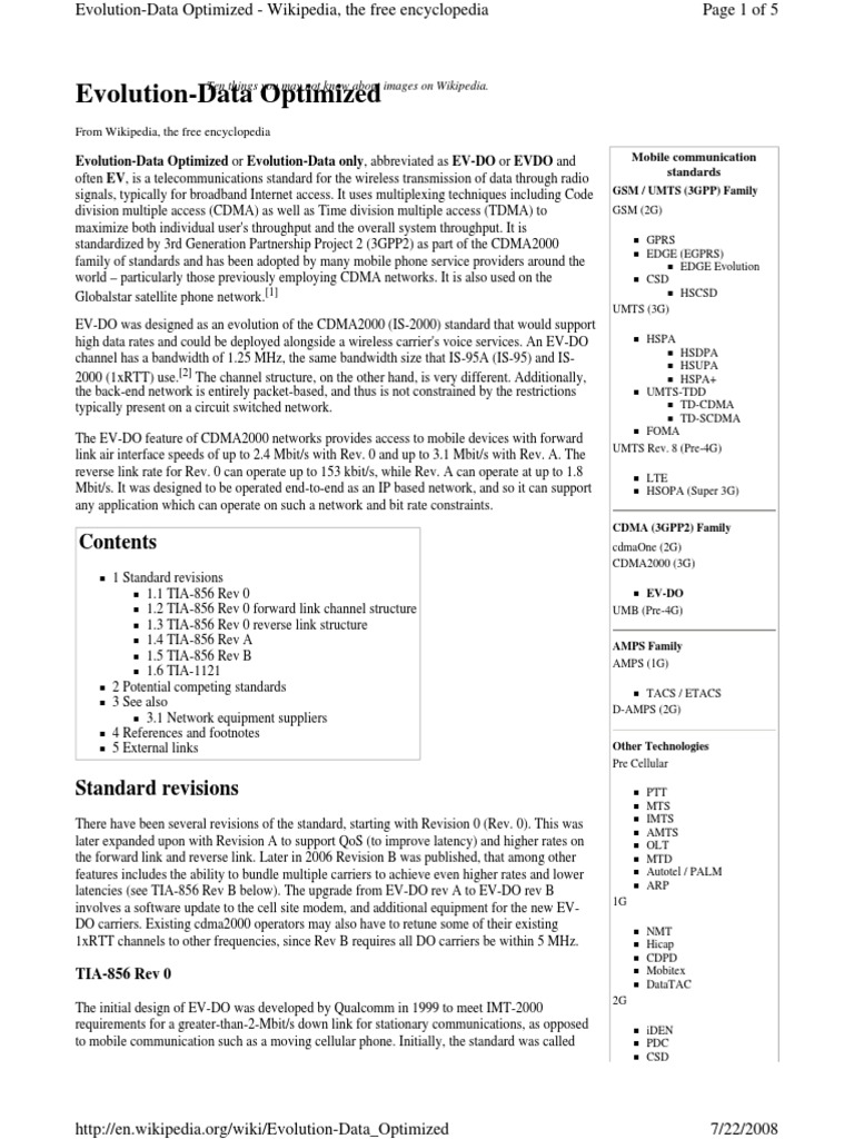 Ev Do Wikipedia Summary | PDF | Networks | Physical Layer Protocols