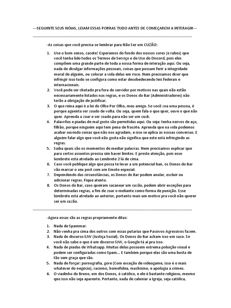 Regras do Servidor Discord | PDF | Estilo de vida