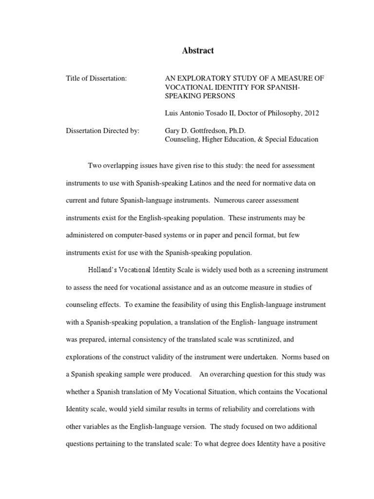 Traduccion Vocational Identity Scale | PDF | Survey Methodology ...