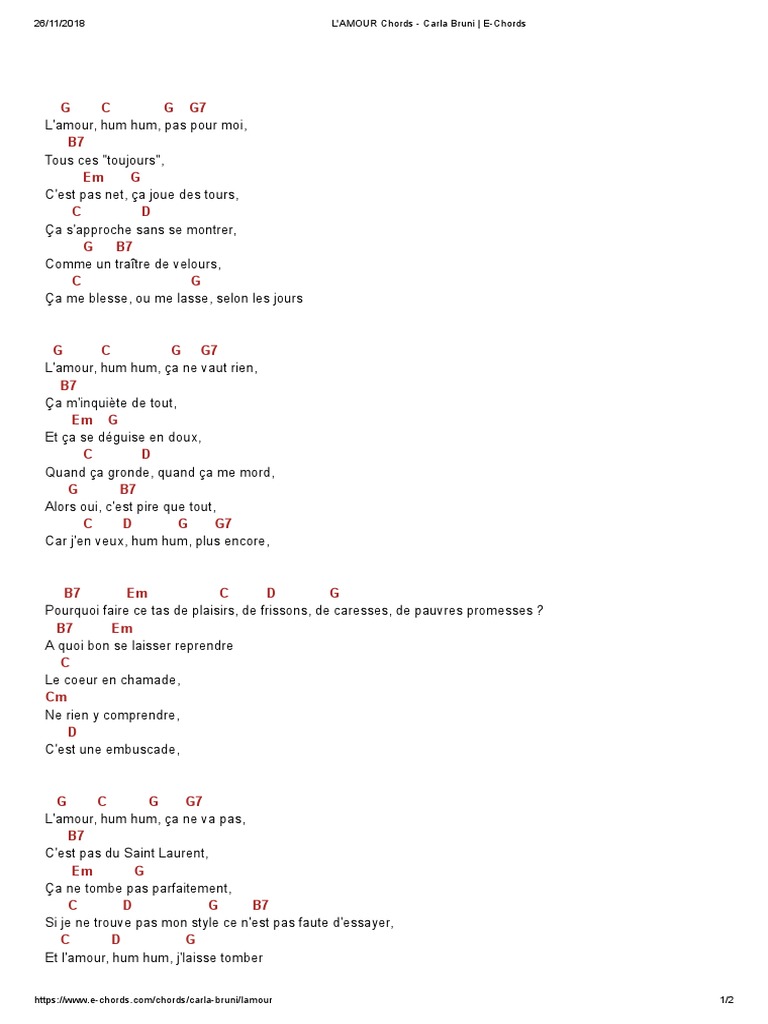 L'AMOUR Chords - Carla Bruni | PDF