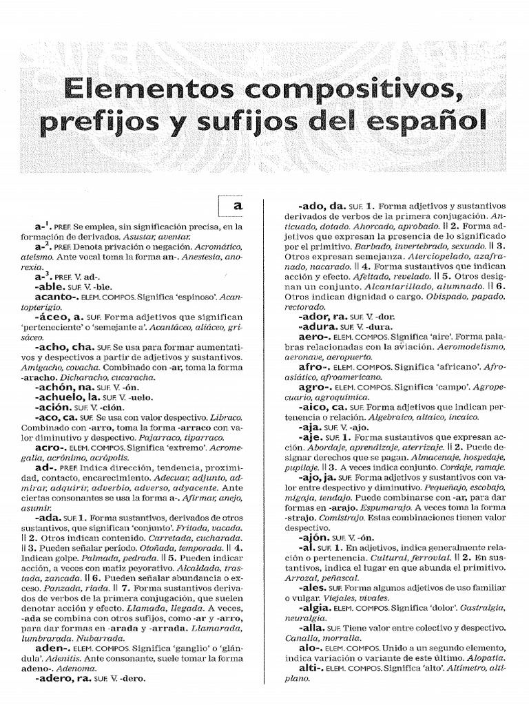 Elementos Compositivos Prefijos y Sufijos Del Espanol Esencial PDF | PDF