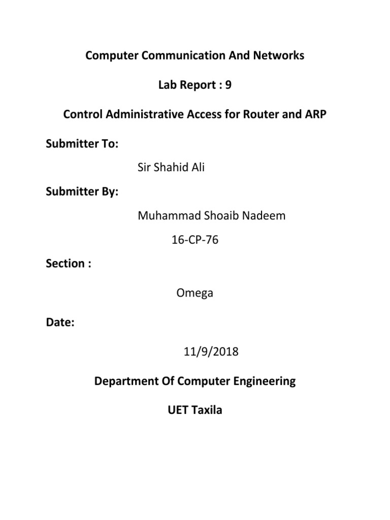 Computer Communication and Networks Lab Report: 9 Control Administrative Access For Router and ...