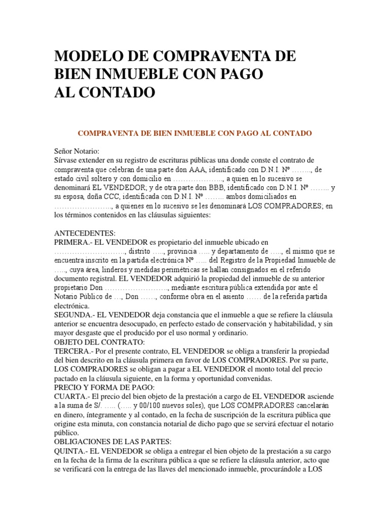 Modelo De Compraventa De Bien Inmueble Con Pago Al 1 Impuestos