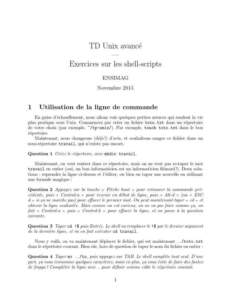 Exercices Shell Unix Avancés | PDF | Fichier texte | Fichier informatique