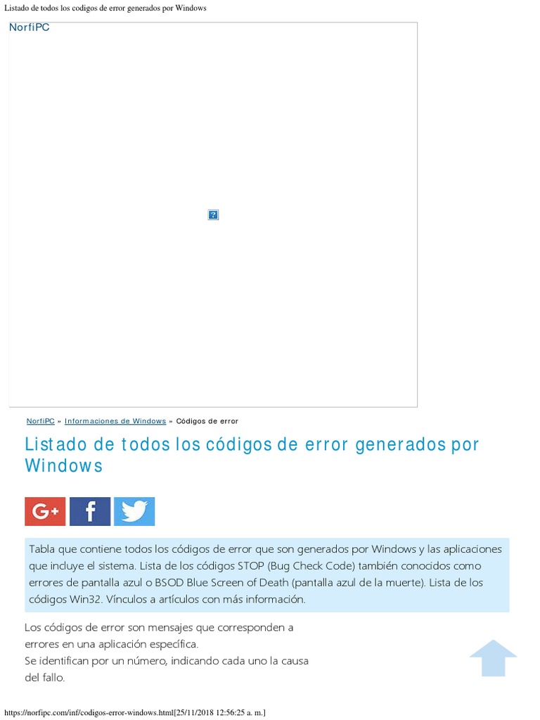 Listado de Todos Los Codigos de Error Generados Por Windows 10 PDF ...