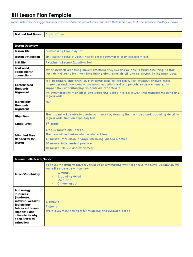 UH Lesson Plan Template | PDF | Special Education | Learning