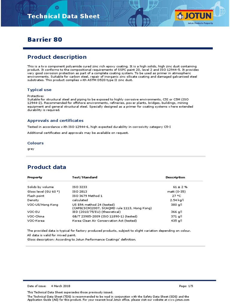 Barrier 80 Technical Data Sheet | PDF | Corrosion | Paint