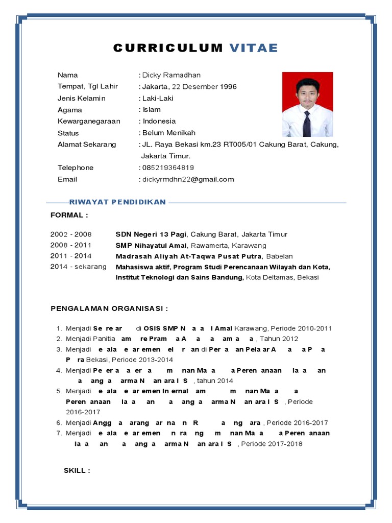 CV Dicky Ramadhan: Pendidikan & Organisasi | PDF | Karier & Perkembangan | Perjalanan