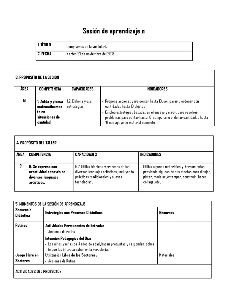 Sesión de Aprendizaje - Inicial | Descargar gratis PDF | Creatividad | Aprendizaje