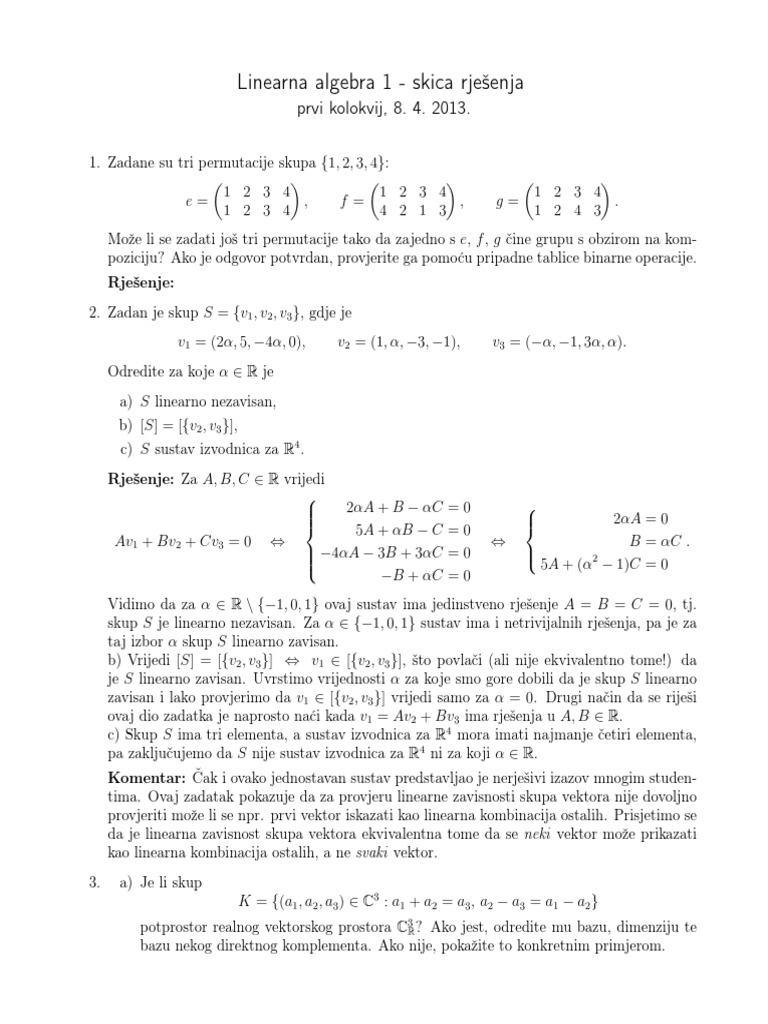 Linearna Algebra 1 | PDF