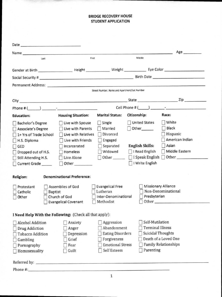 Recovery House Application | PDF | Substance Abuse | Restraining Order