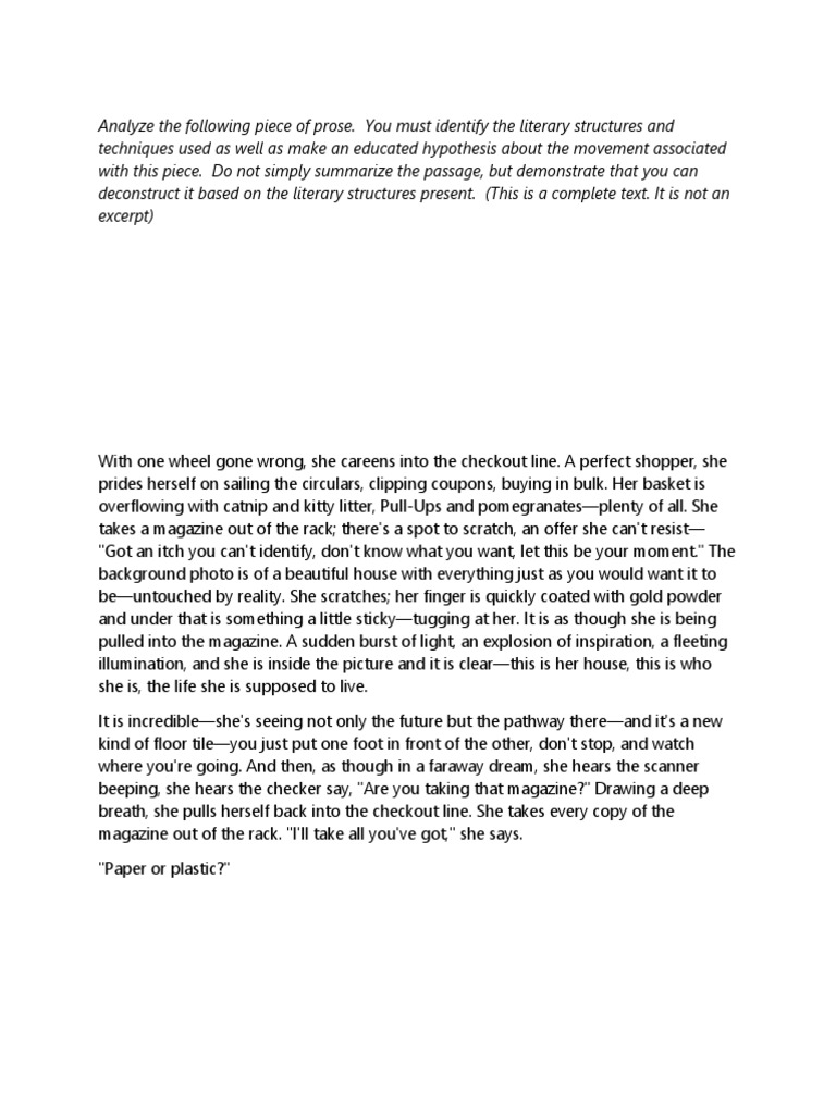 Analyze the Following Piece of Prose | Plot (Narrative) | Narrative