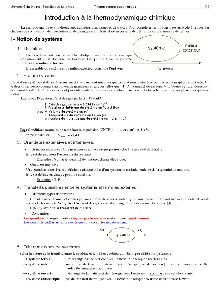 Introduction à la thermodynamique chimique | PDF | Transfert thermique | Entropie