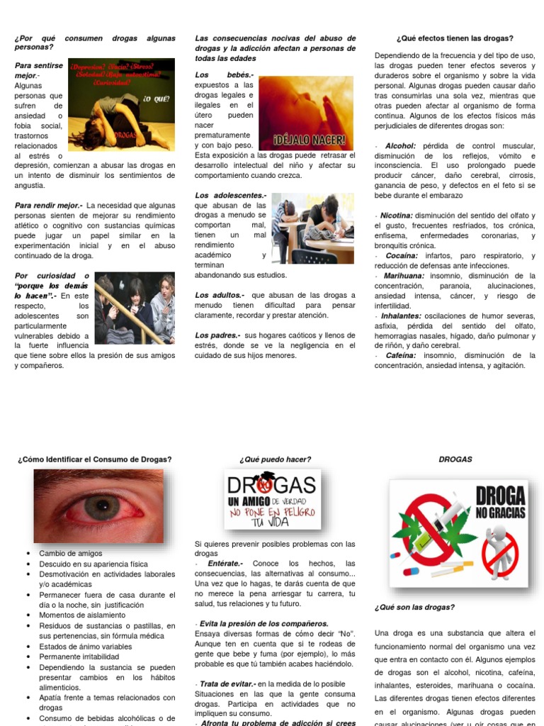 triptico sobre las drogas | Drogas | Desorden de ansiedad social