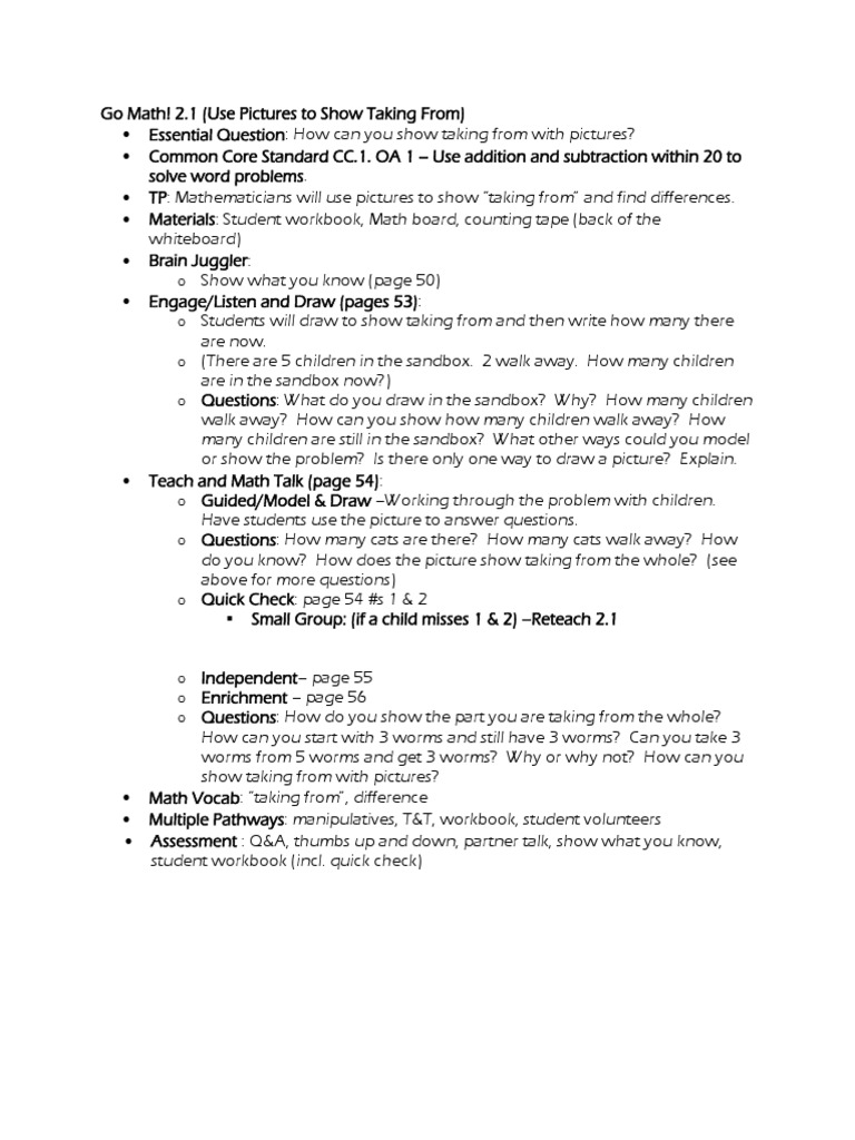 Go Math Grade 1 Chapter 2 Lesson Plans | PDF | Common Core State ...