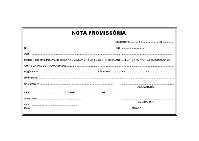Modelo de Nota Promissória para Imprimir | PDF