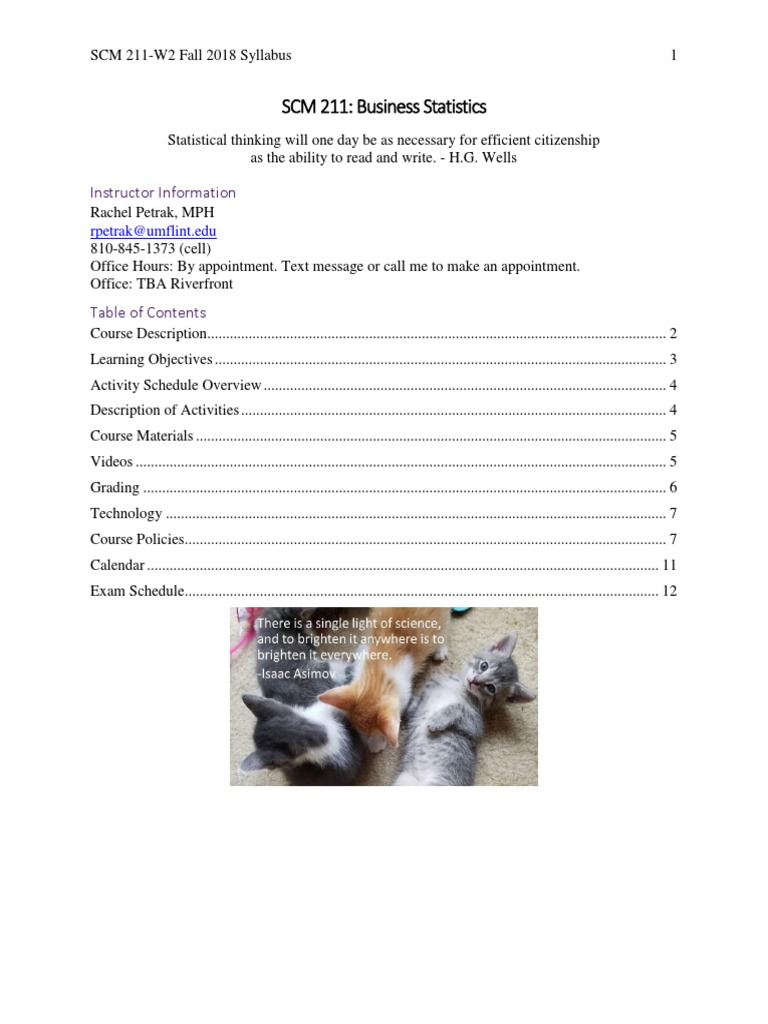SCM 211: Business Statistics: Instructor Information | PDF | Homework ...