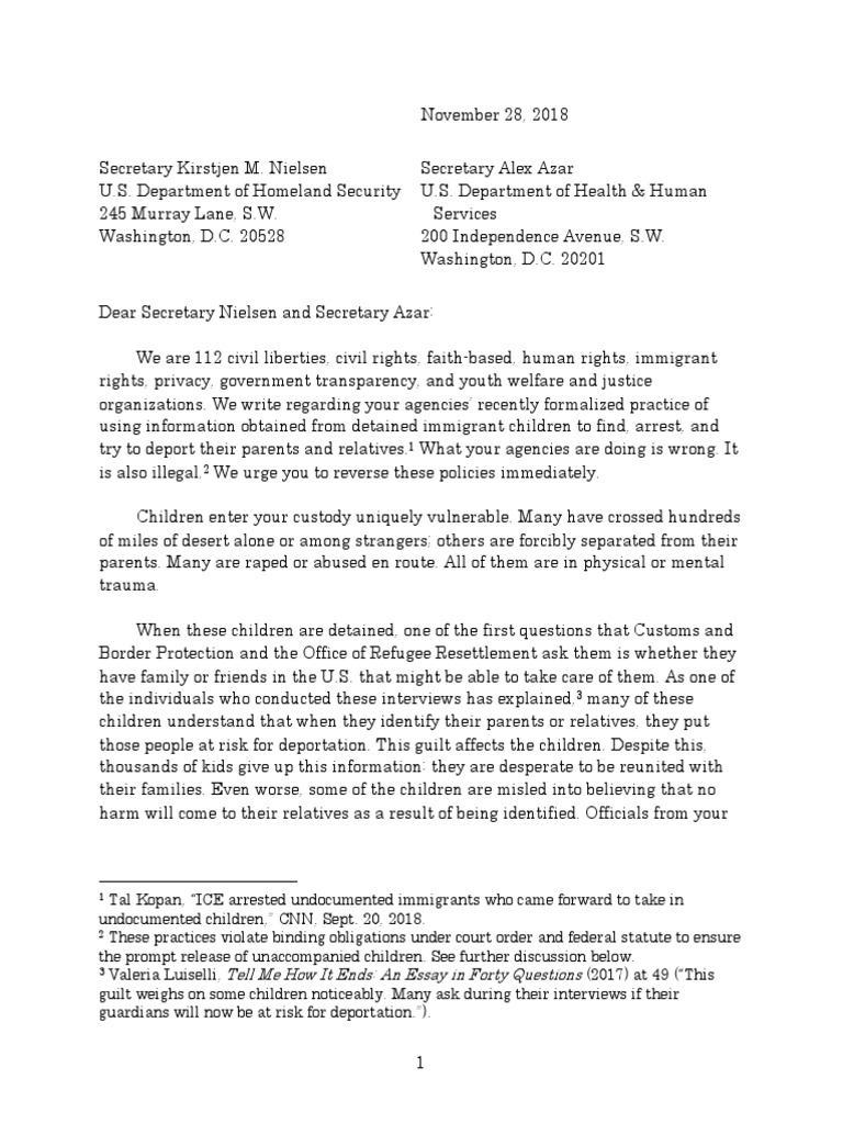 DHS-HHS Letter - Final PDF | PDF | U.S. Immigration And Customs ...