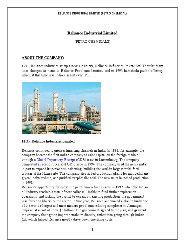 Reliance Industrial Report) | PDF | Oil Refinery | Business