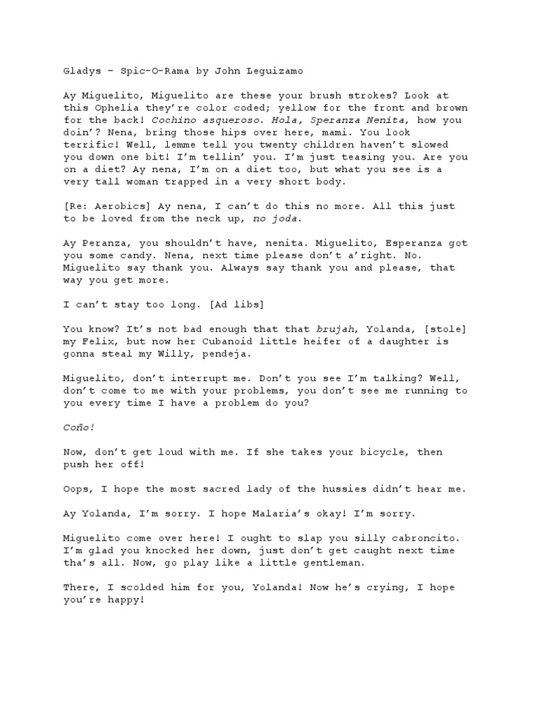 A Window into Spanish Harlem: Analysis of John Leguizamo's Monologue ...