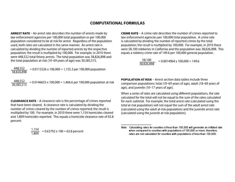 Formulas | PDF | Percentage | Crime Statistics