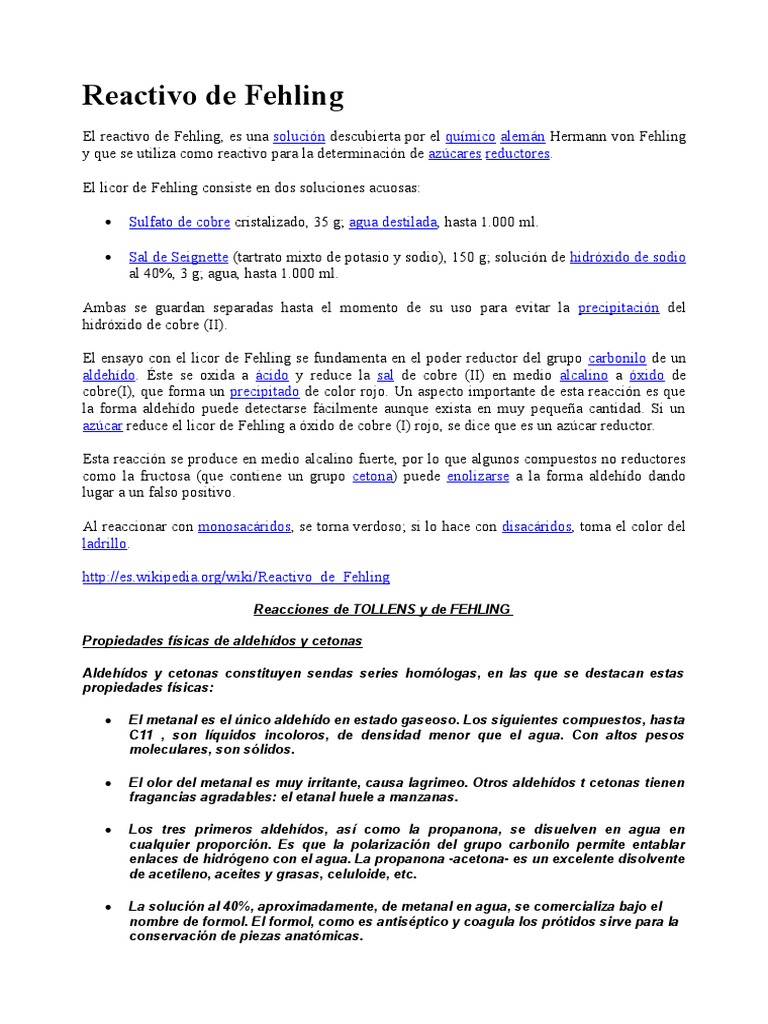 Reactivo de Fehling | PDF | Formaldehído | Materiales