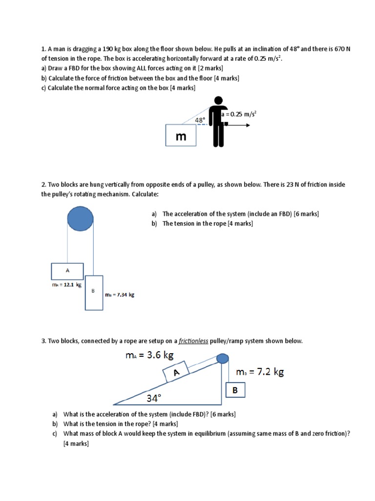 5 Newtons Laws Questions | PDF | Tension (Physics) | Friction