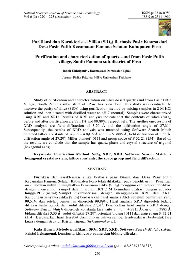 Natural Science: Journal of Science and Technology ISSN-e: 2541-1969 | PDF