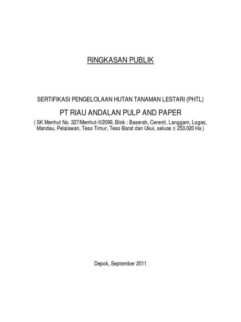 Sertifikasi PHTL PT RAPP di Riau | PDF