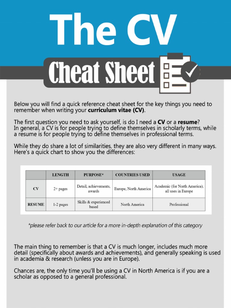 CV Cheat Sheet PDF | PDF
