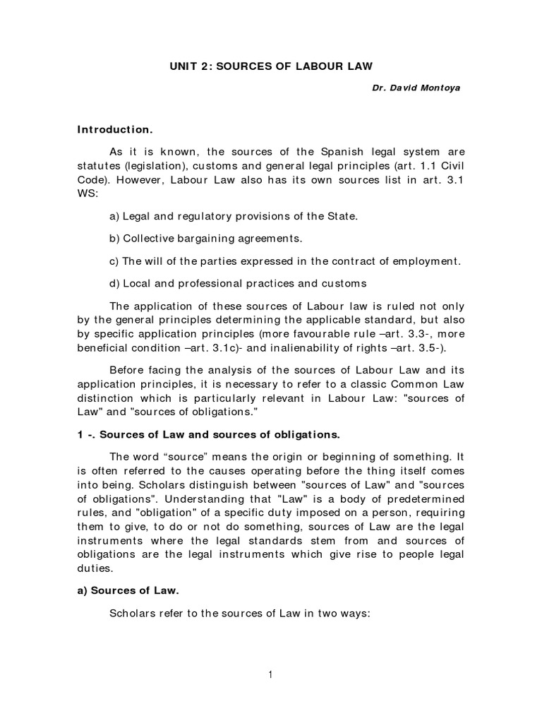 Unit 2: Sources of Labour Law: Dr. David Montoya | PDF | Labour Law ...
