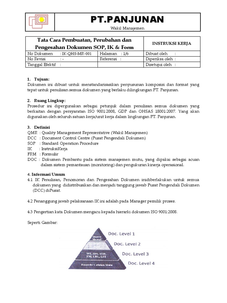 07 Tata Cara Pembuatan, Perubahan Dan Pengesahan Dokumen SOP, IK & Form | PDF