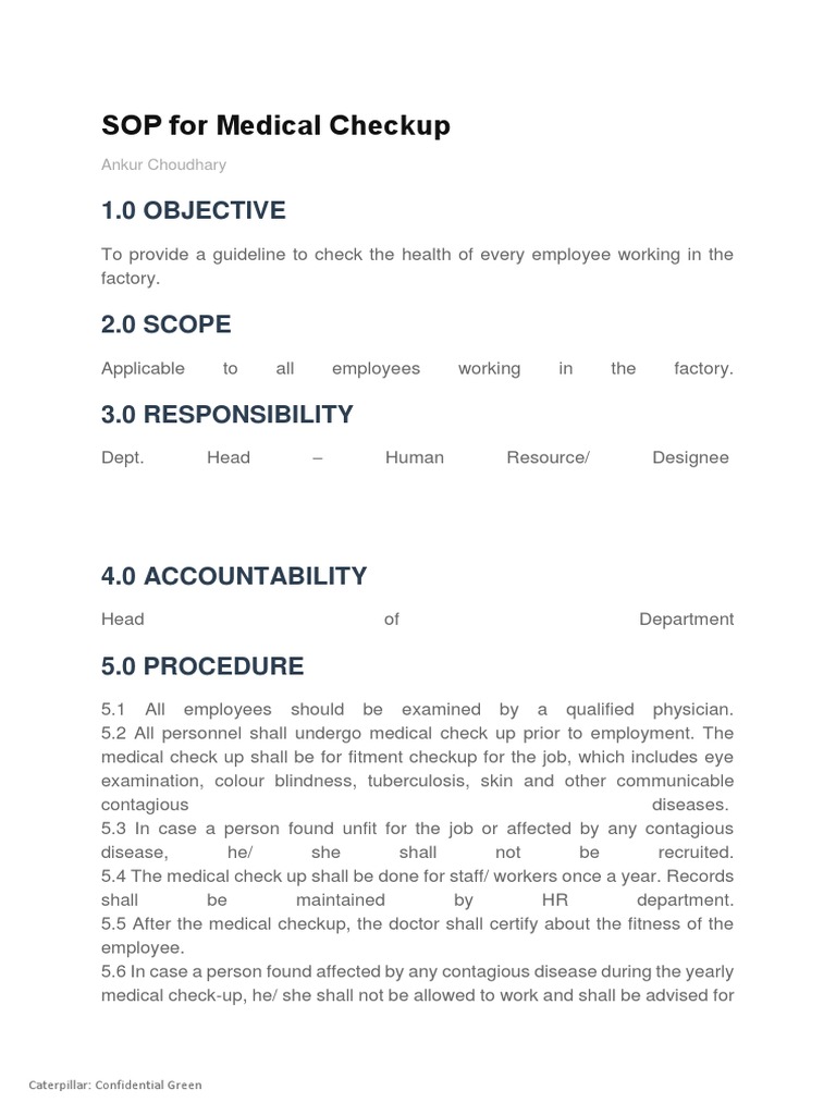 SOP For Medical Checkup | PDF | Physical Examination | Test (Assessment)