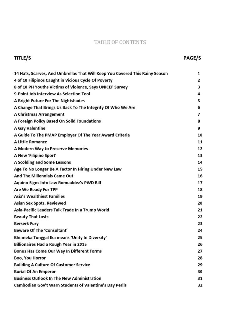 TABLE OF CONTENTS.docx | Millennials | Philippines | Free 30-day Trial ...
