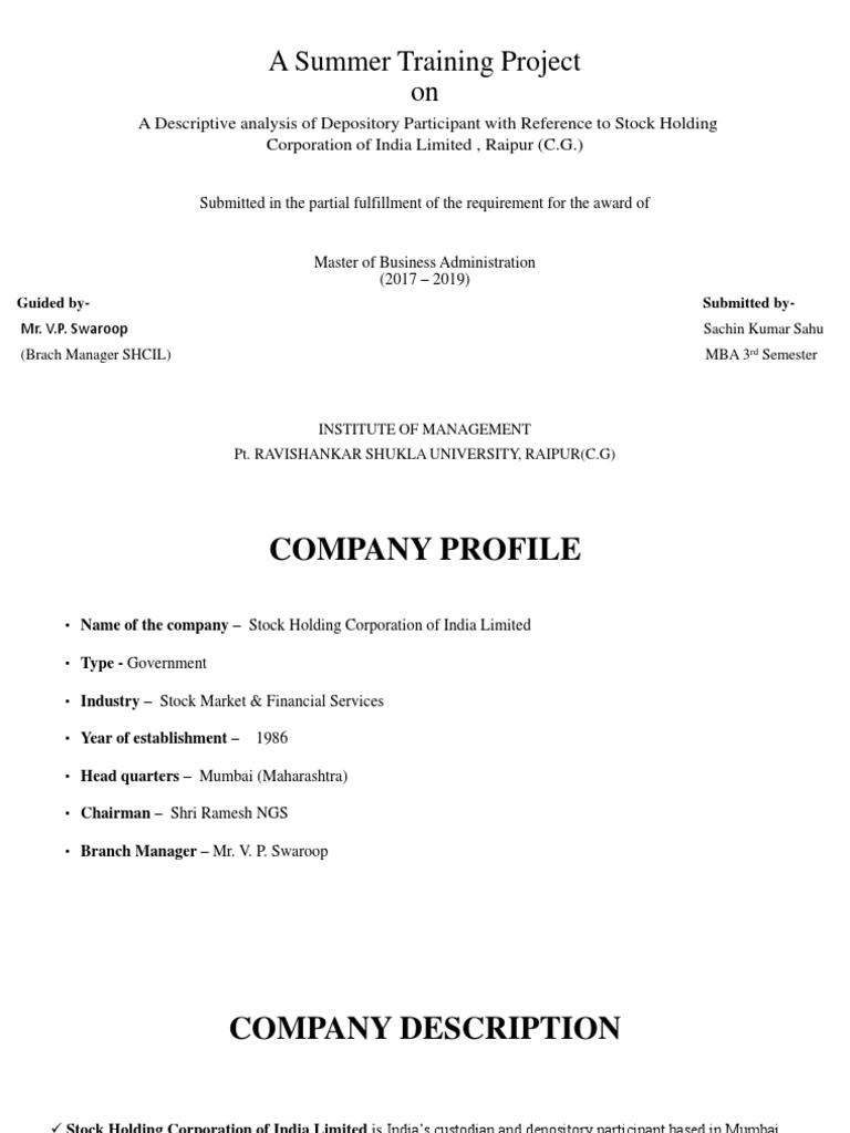 Analysis of SHCIL: Depository Services Insights | PDF | Investor ...