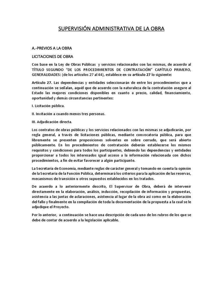 Supervisión Administrativa de Obras | PDF | Regulación | Calidad ...