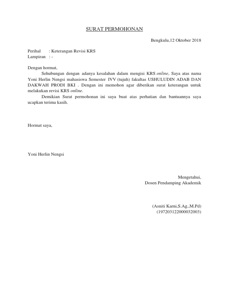 Surat Permohonan Revisi Krs | PDF