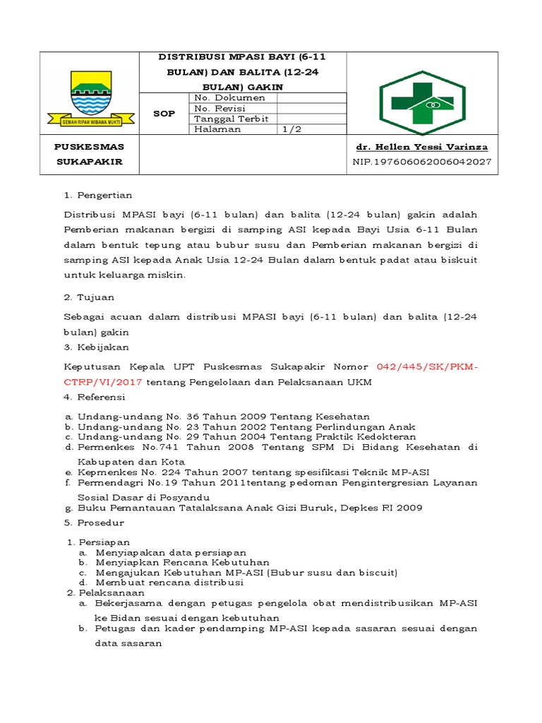 SOP Dan Alur Pelayanan GIZI MP ASI | PDF