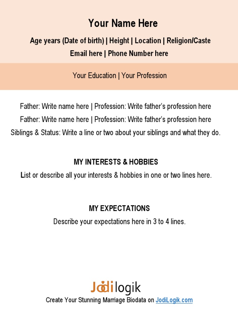 Marriage Biodata Word Format | PDF