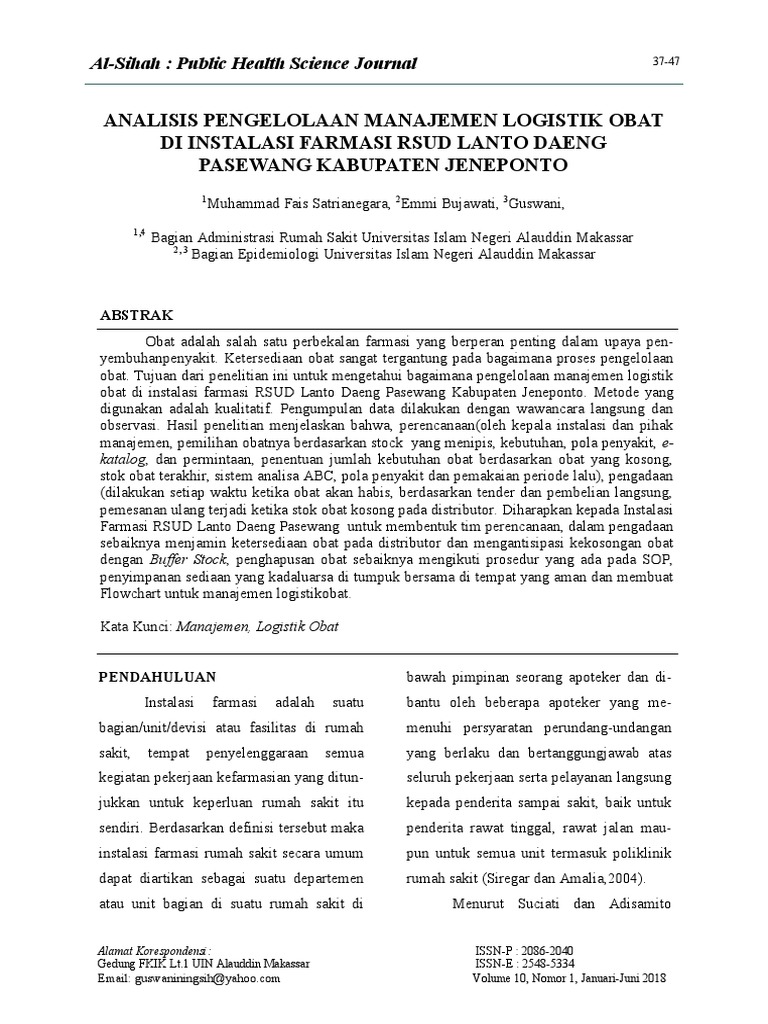 Analisis Pengelolaan Manajemen Logistik Obat | PDF