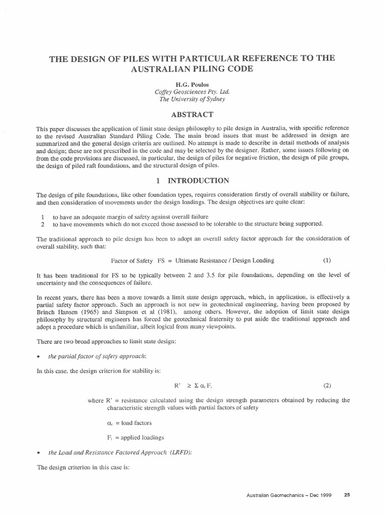 Design of Piles - Australian Code - Poulos PDF | PDF
