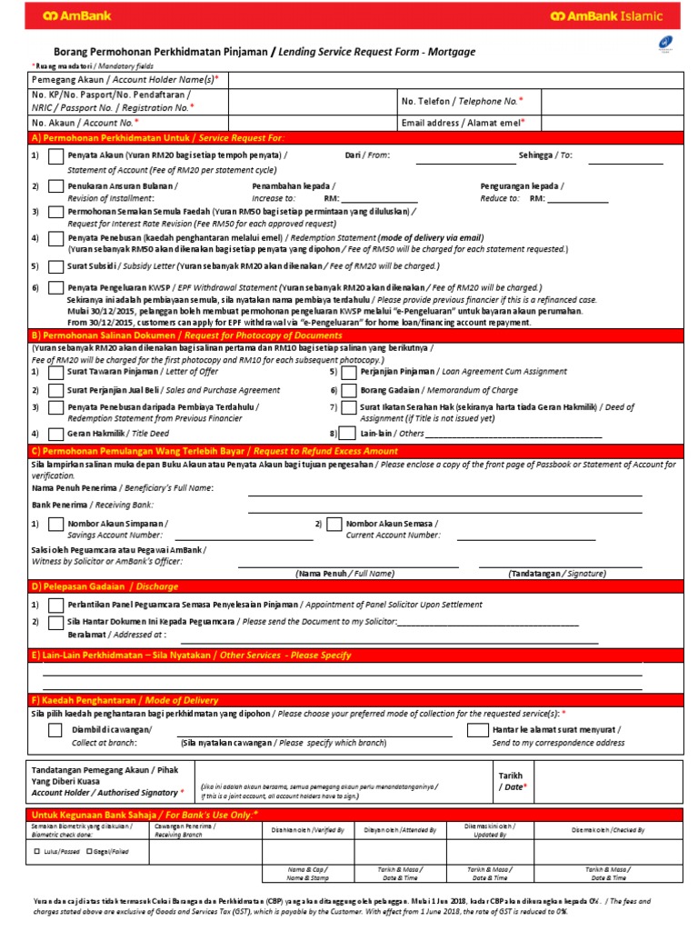 AmBank Lending Service Request Form | PDF