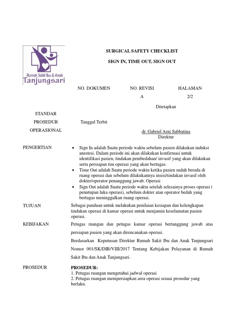 Sop Surgical Safety Checklist | PDF