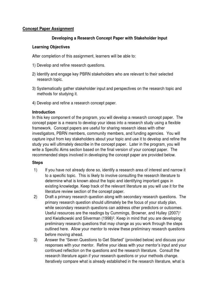 Concept Paper Assignment Developing A Research Concept Paper With ...