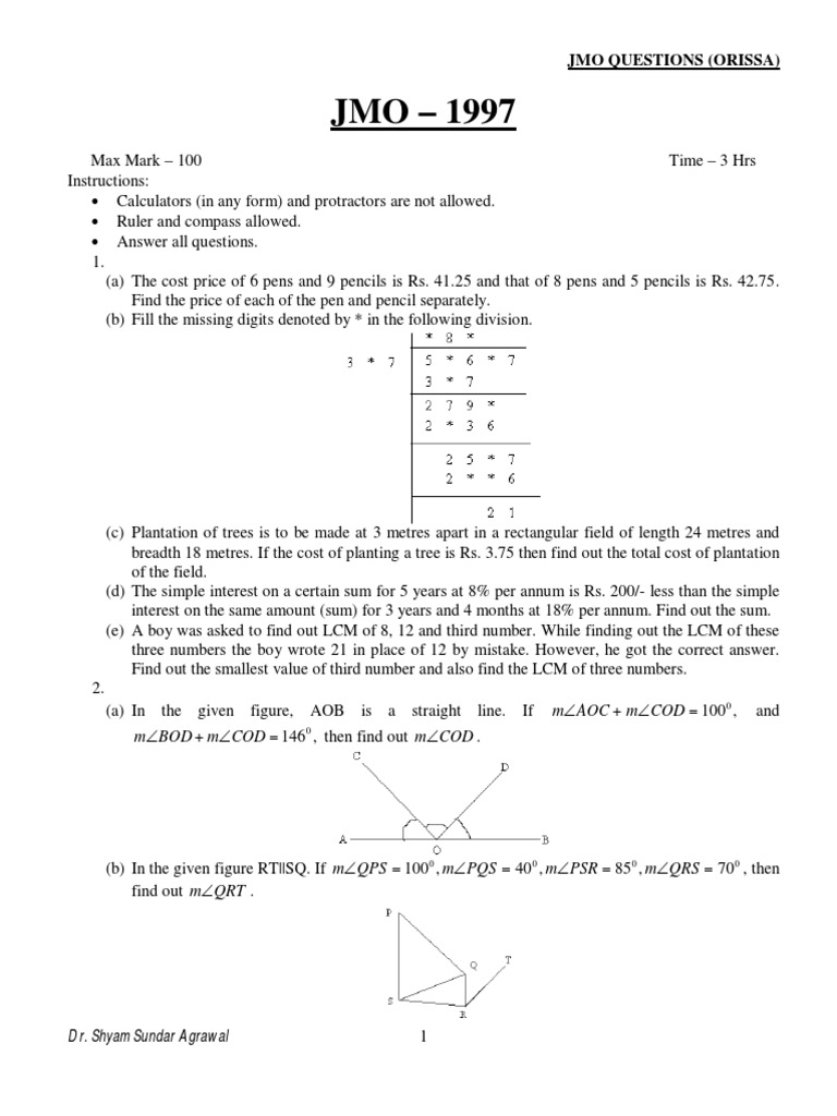 JMO Questions from Orissa Exam with Detailed Solutions | PDF | Voting ...