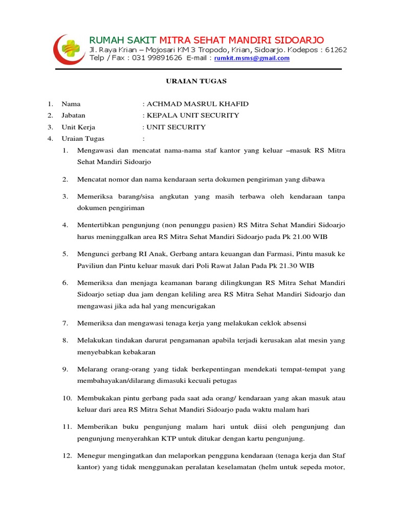 Uraian Tugas Security | PDF