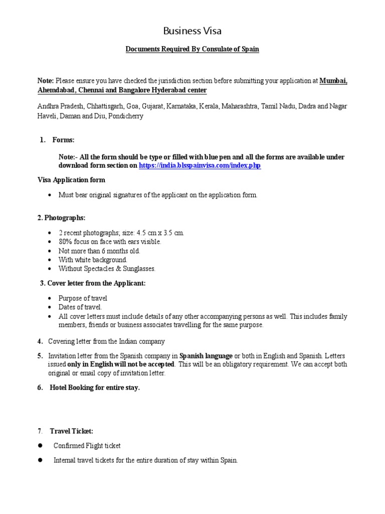 Checklist Mumbai Business Visa Spain | PDF | Travel Visa | Passport