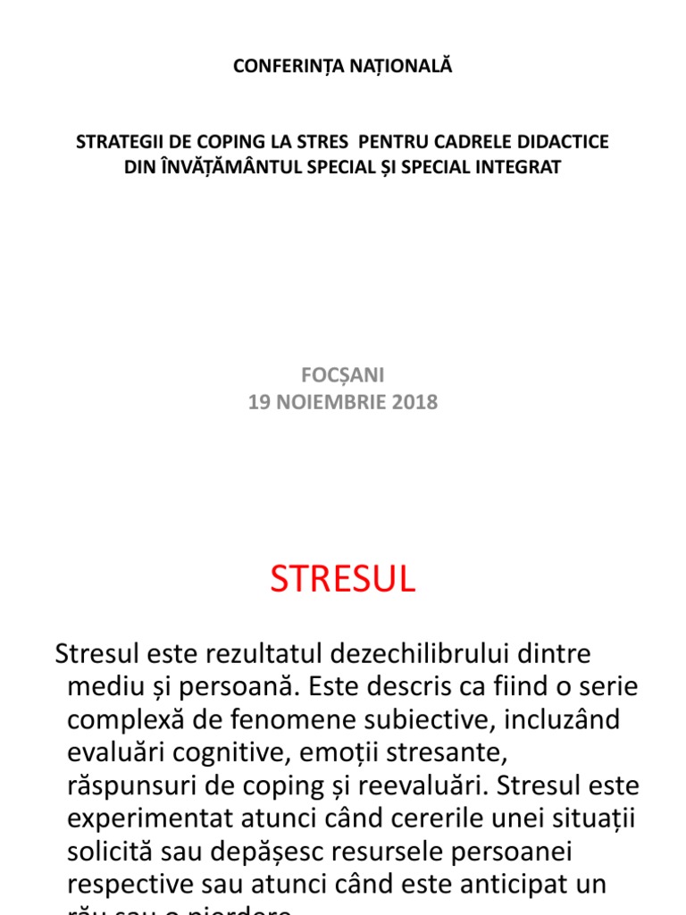 Strategii de Coping La Stres Pentru Profesorii Din | PDF