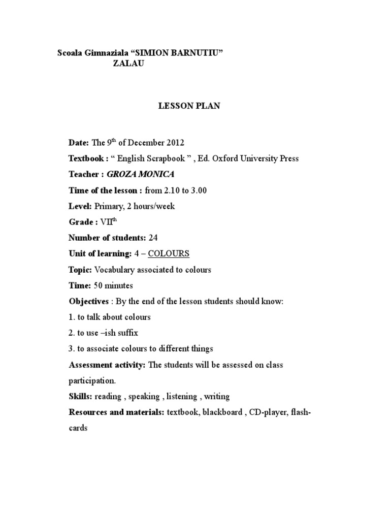 Plan Clasa 7 Comisie Metodica | PDF | Cognition | Teaching